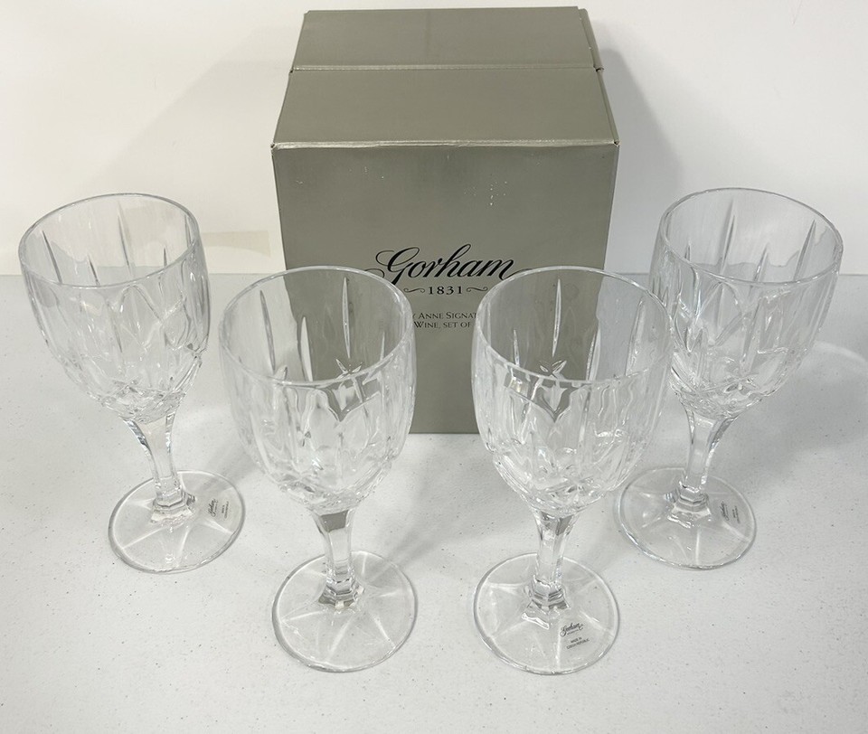 Gorham Crystal Lady Anne Signature Pattern Set of 4 Wine Goblets 7 1/2 ...