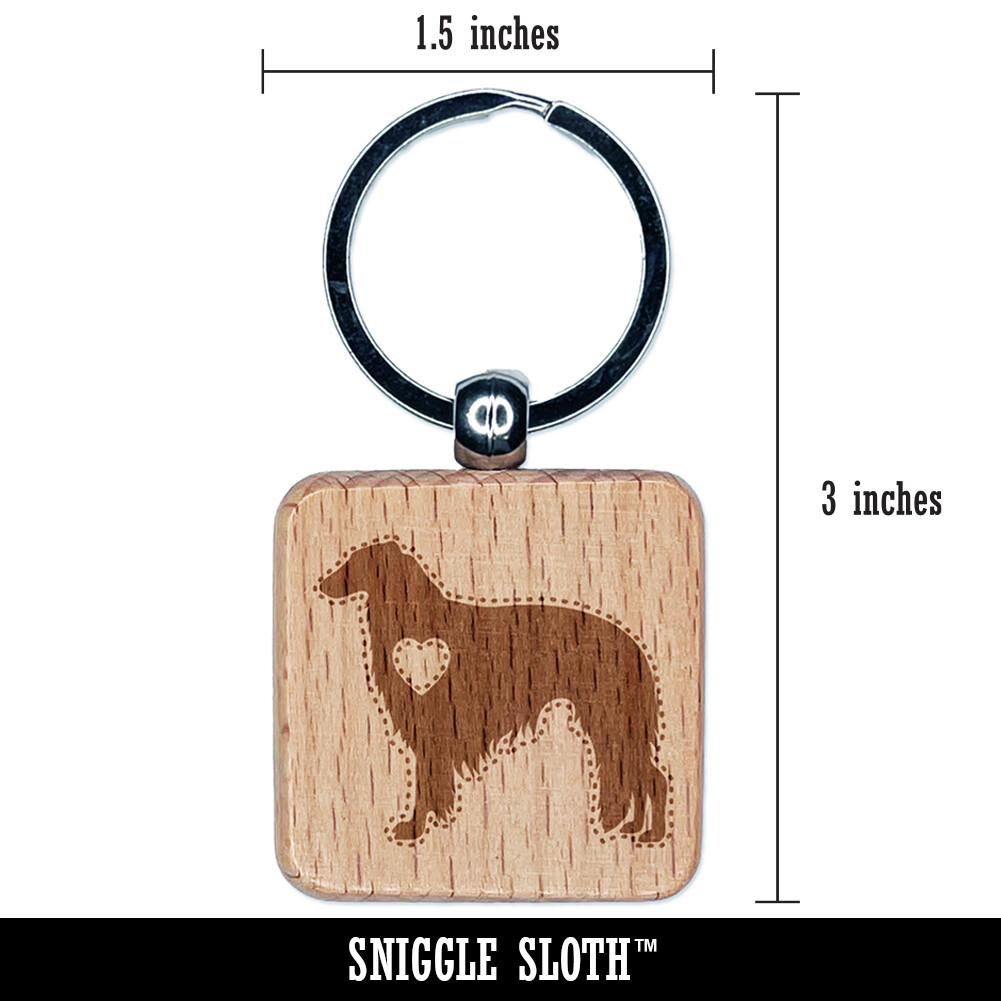 Borzoi Russian Wolfhound Dog with Heart Engraved Wood Square Keychain ...