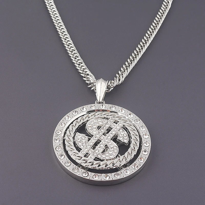 Spinning Dollar Sign Gold Plated Medallion Necklace Chain | eBay