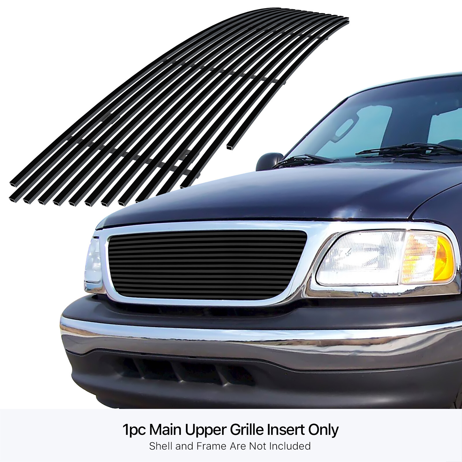 Fits 1999-2003 Ford F-150/Lightning Upper Stainless Black Billet Grille ...