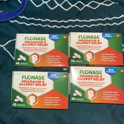 4 X Flonase Headache & Allergy Relief 48 Caplets Each Box Exp 4/2025 | eBay