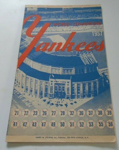 New York Yankees official game program and score card 1957 vs Boston ...
