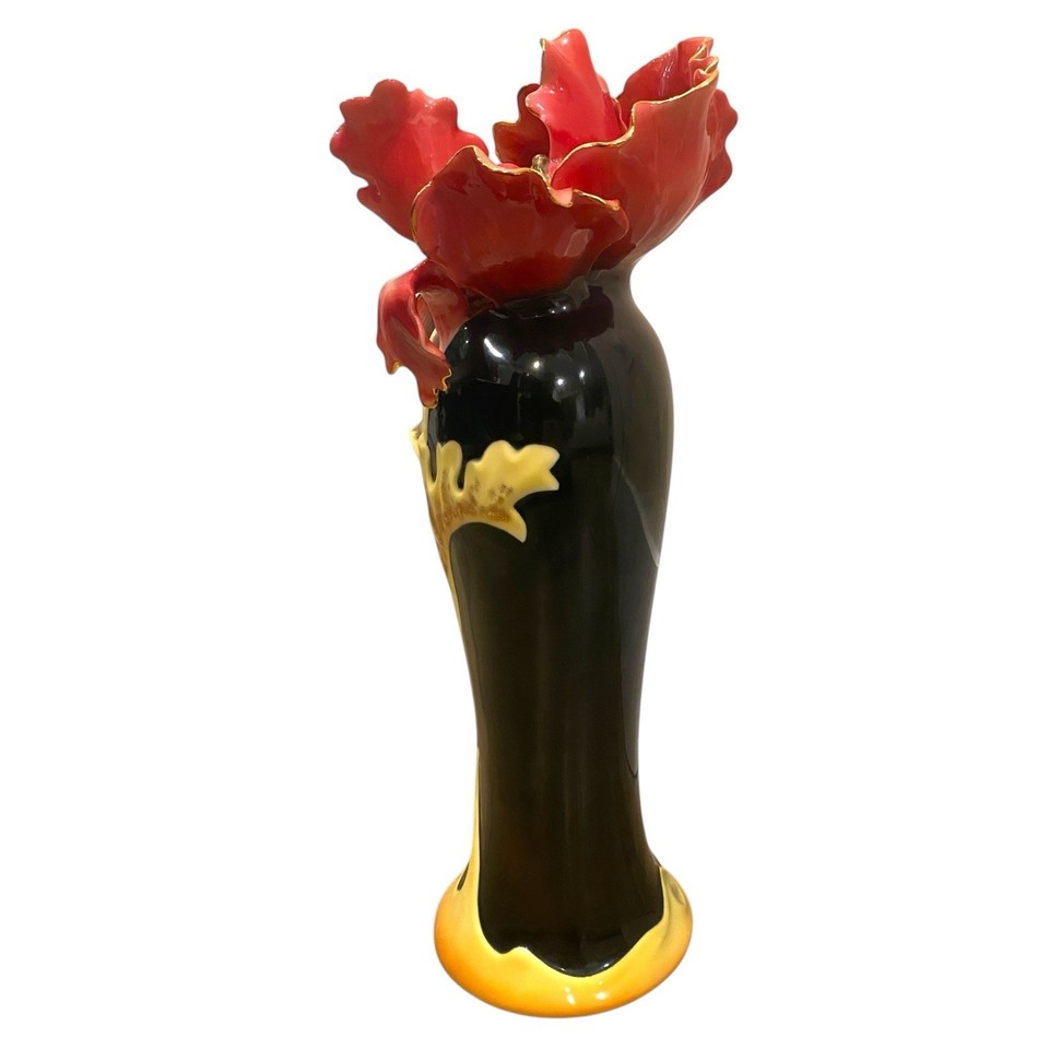Franz Collection Striking VERMILLION PORCELAIN PEONY VASE FZ00689 Rare ...