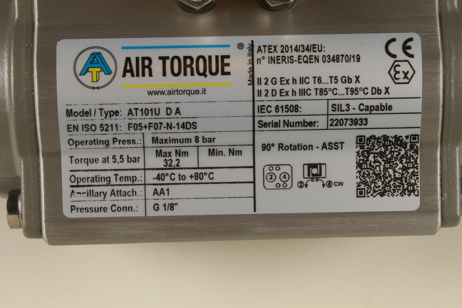 AIR TORQUE AT101U-D-A F05+F07-N-14DS (Pneumatic Actuator) - 6 months ...