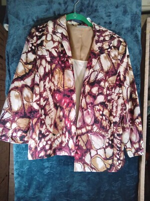Woman's Long Sleeve Plum/Tan Pattern Open Front Blazer B1 | eBay