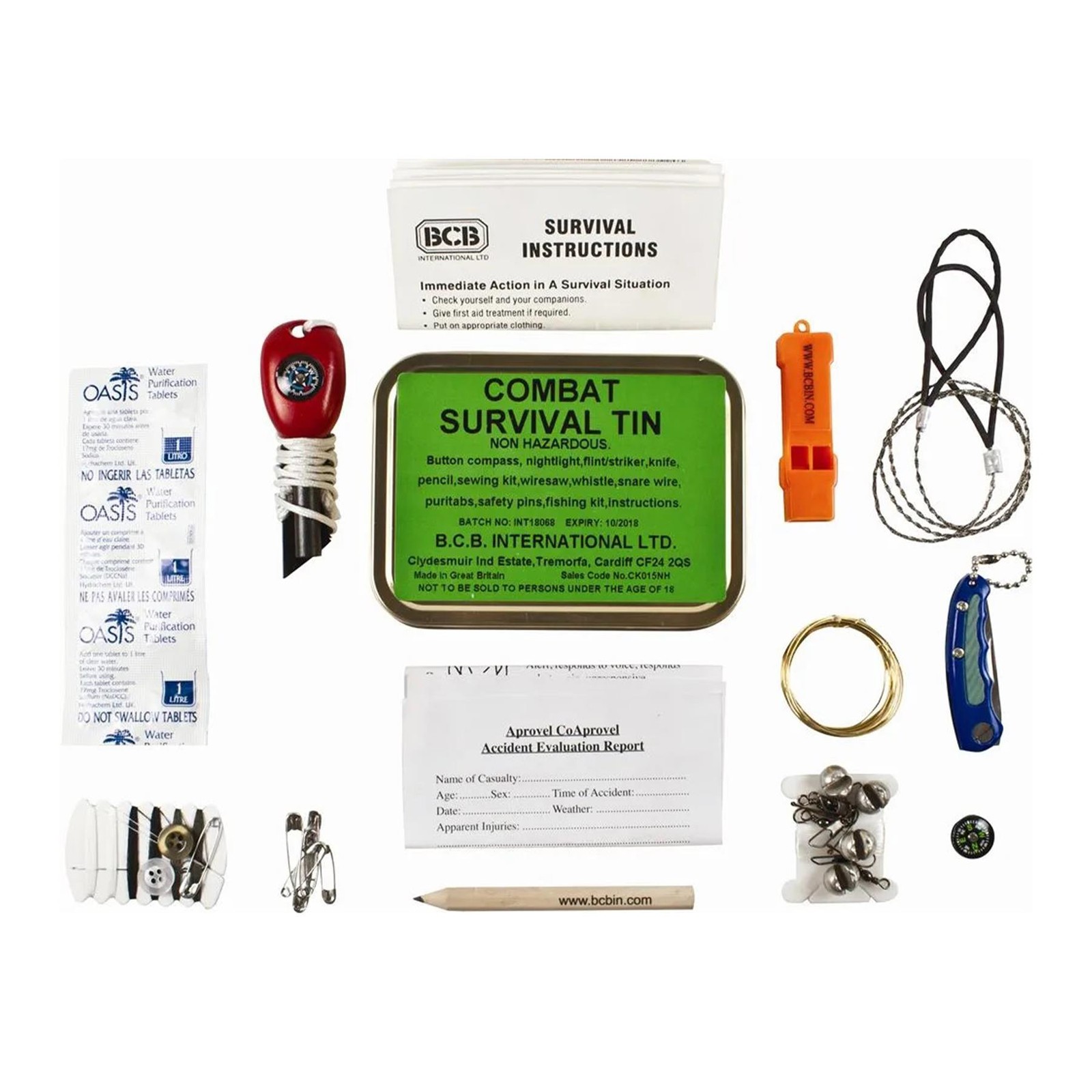 BCB Combat Survival Tin first aid set outdoor camping survival kit non ...