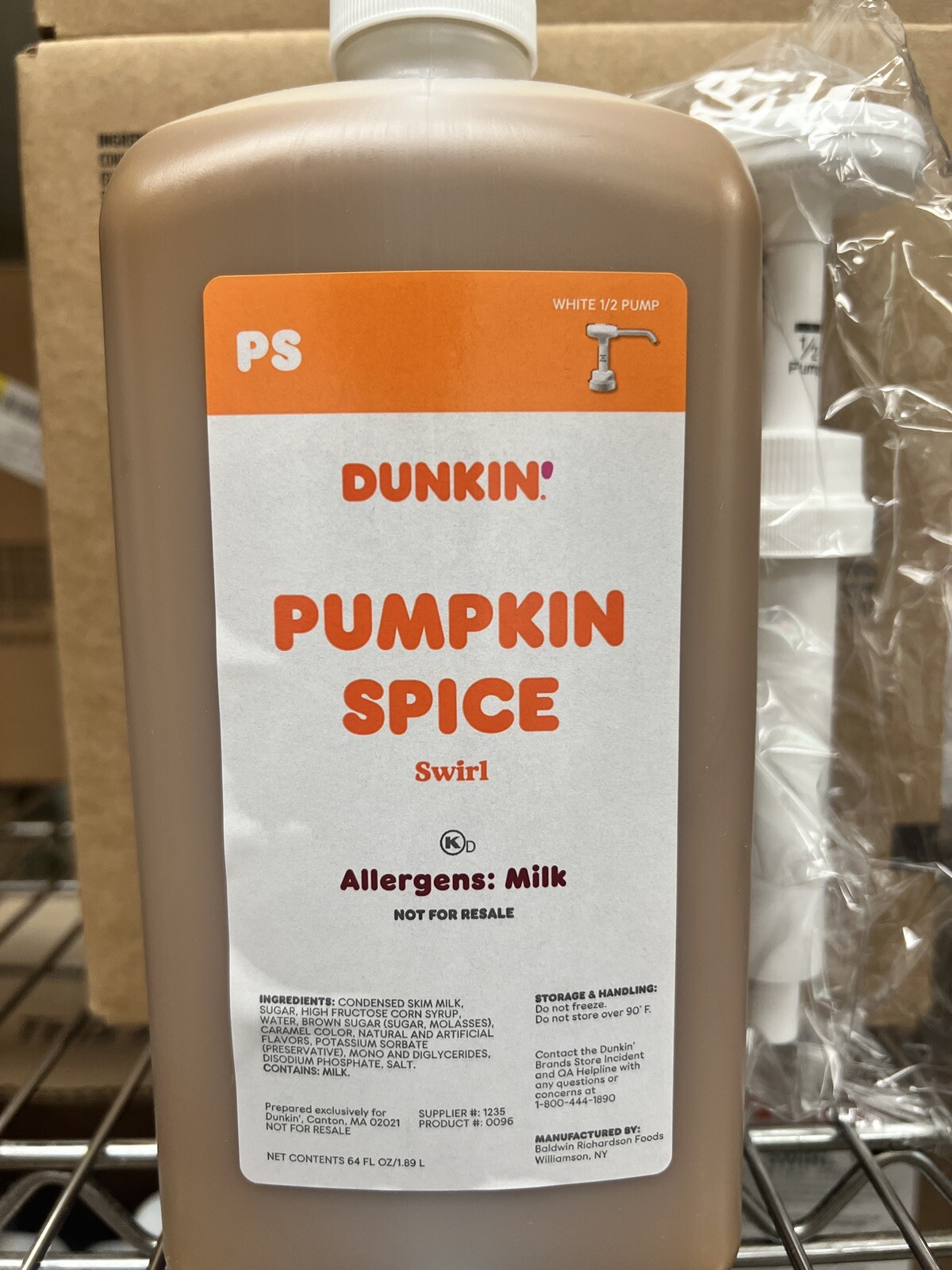 Dunkin Donuts Pumpkin Swirl Syrup 64 Oz Jug Bottle With Pump Ready to ...