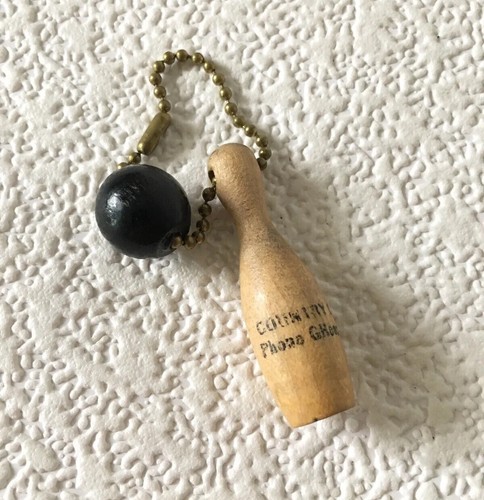 Vintage Keychain COUNTRY CLUB LANES Key Ring MINI WOOD BOWLING PIN ...