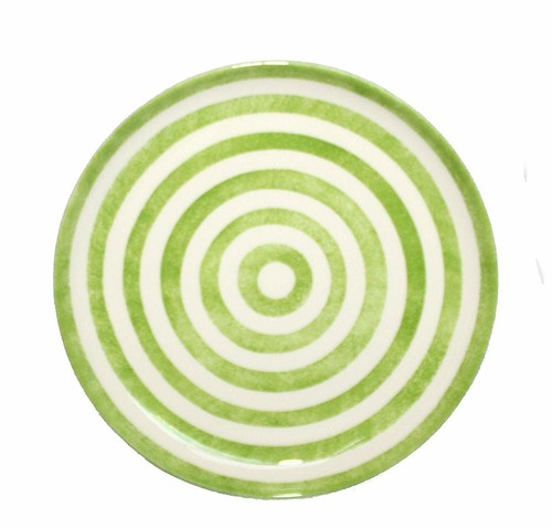 LIME GREEN & WHITE STRIPE Hand Painted Ceramic Striped DINNER PLATE 26 ...