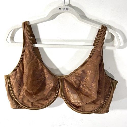 Cacique Underwire Lace Bra Brown 48D Unlined Unpadded Semi Sheer Satin ...
