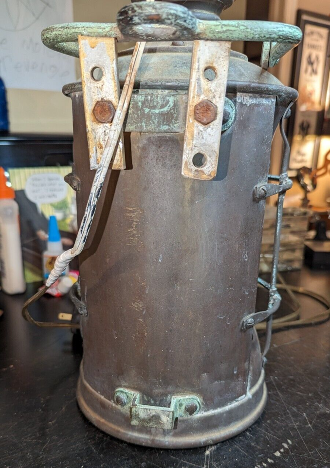 Perkins Marine Lamp Brass Standing Light Lantern c. 1916 Swing Handle ...