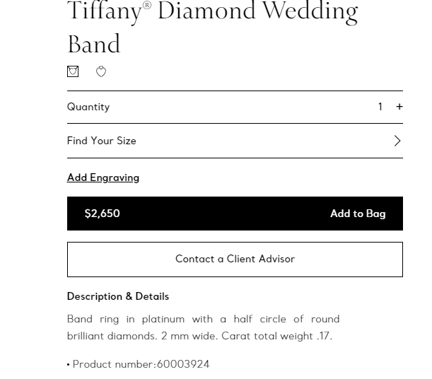 $2650 TIFFANY & CO .17 CT DIAMONDS PLATINUM HALF ETERNITY $2650 TIFFANY & CO .17 CT DIAMONDS PLATINUM HALF ETERNITY