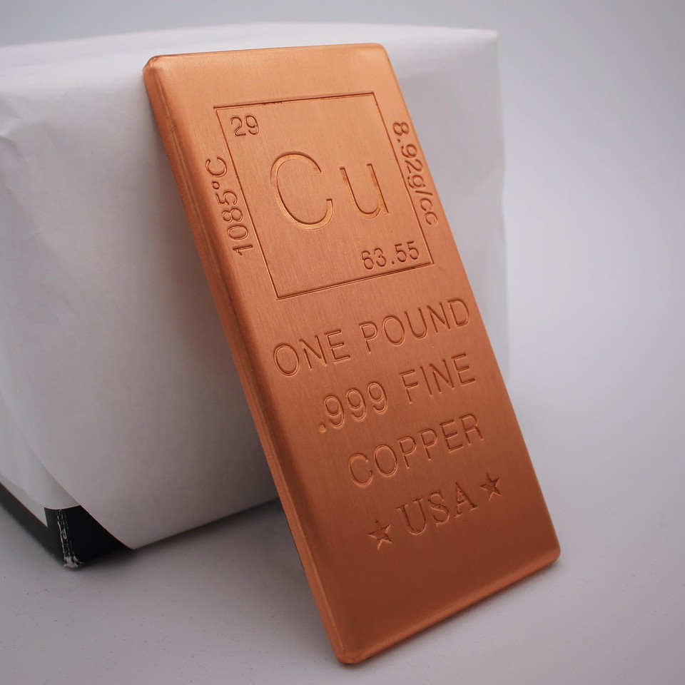 1 lb Copper Bar Flat .999 Pure Bullion with Periodic Table Element ...