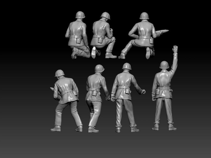 3D printed 1/72 WW II US "105 Artillery troop Offensive posture" 7 man ...