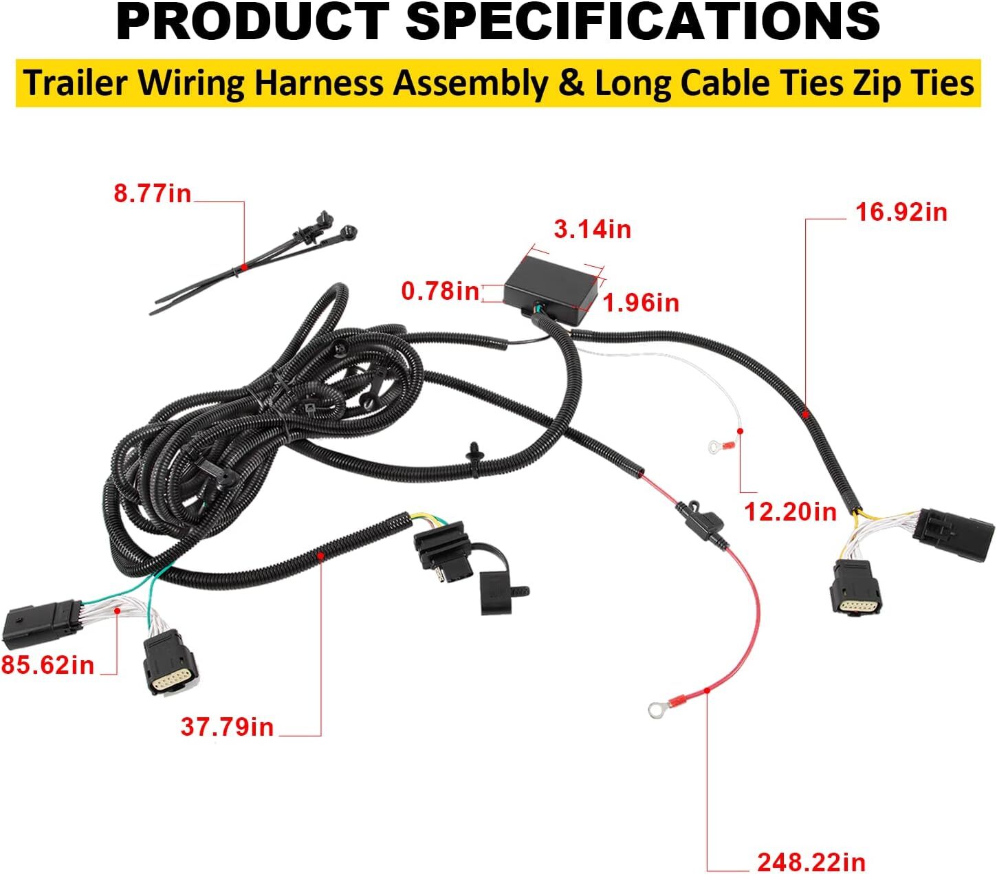 4-Pin Trailer Wiring Harness for Jeep Wrangler JL2018-2024 Towing Hitch ...