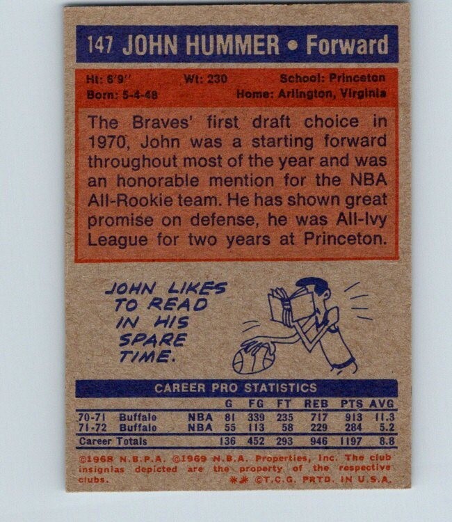 1972-73 TOPPS BASKETBALL #147 JOHN HUMMER NRMT LR | eBay