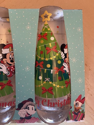 Disney Mickey &Minnie Mouse Stemless Flute Glasses Christmas Holidays ...