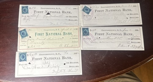 LOT OF 5 First National Bank Check Cooperstown Revenue Stamp (1882 ...