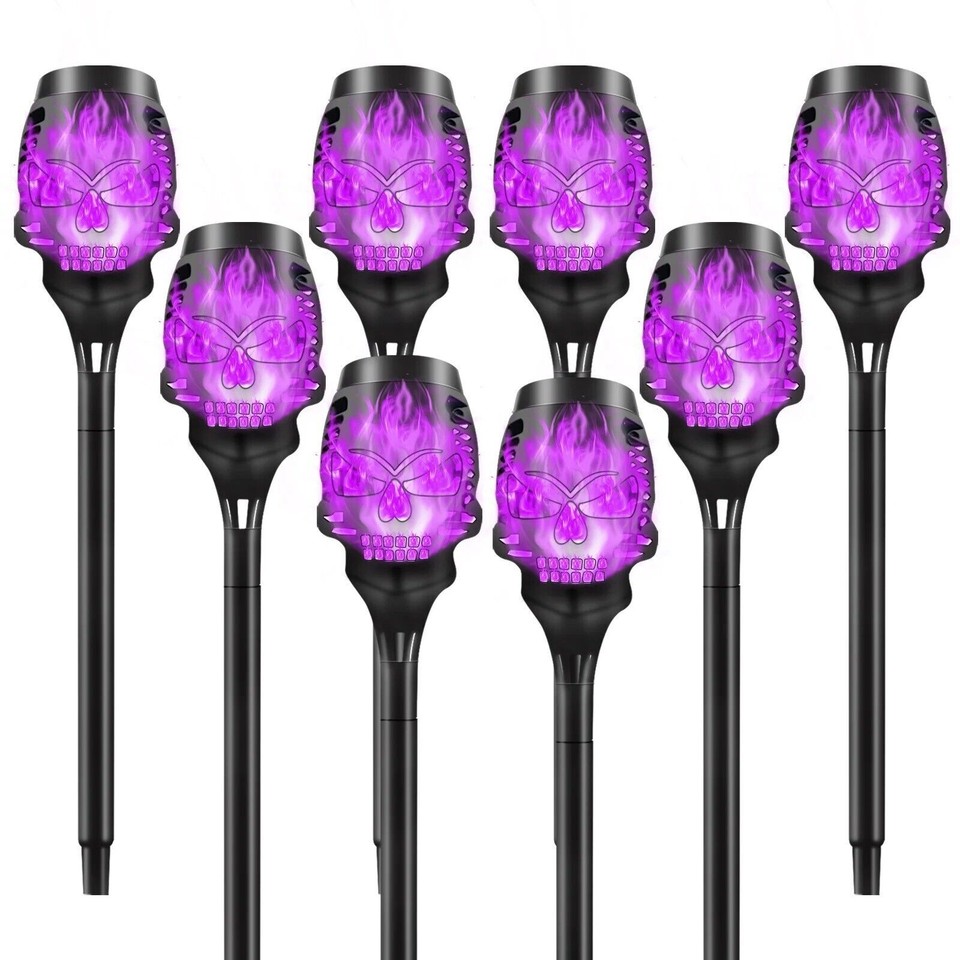 12 Packs Skull Solar Torch Lights Flickering Flame Halloween Torch ...