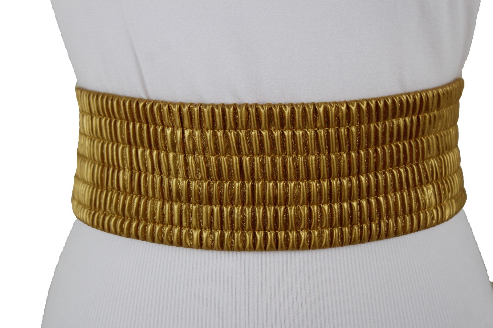 Women Gold Wide Elastic Band Fabric Western Flashy Belt Big Double ...