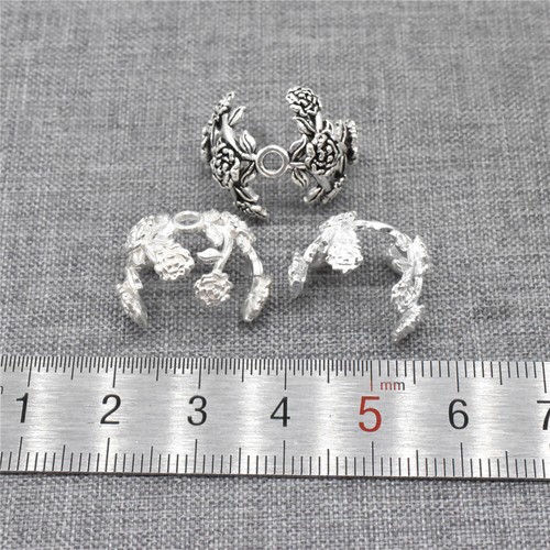 2 Sterling Silver Flower Bead Caps 925 Silver Rose Clamshell Crimp ...