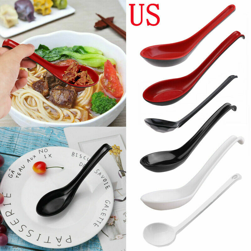 6Pcs Plastic Ramen Noodle Soup Spoons & Long Handle Home Flatware Asian ...