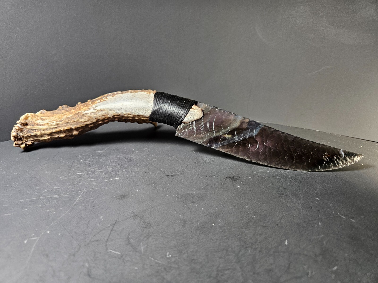 HUGE HOT RAINBOW Obsidian Knife Bone Handle Bushcraft Wilderness ...