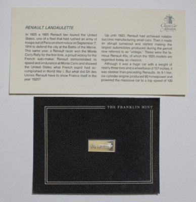 1925 Renault Landaulette 2.5g Proof Sterling Silver Ingot Franklin Mint ...