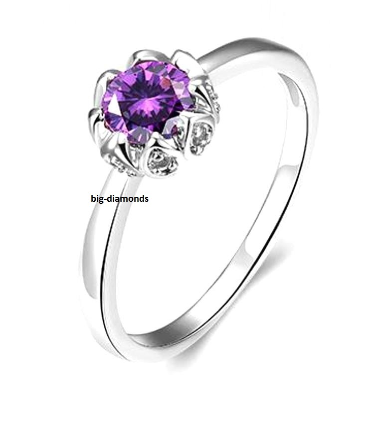 Natural Sparkling Deep Intense Purple Pink Solitaire Diamond Ring 14K ...