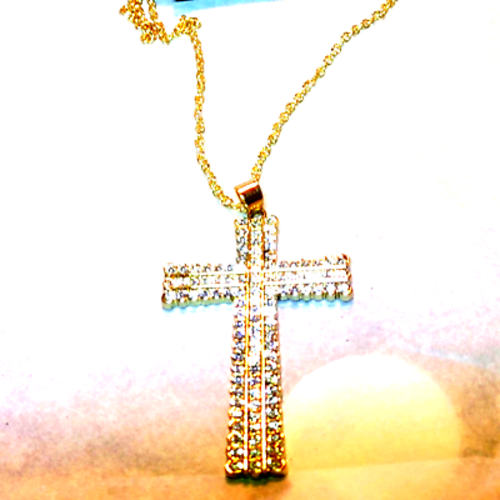 Gorgeous 3 in gold and rhinestone cross necklace~Shines brightly with ...