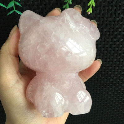 601g Rose Quartz Hello Kitty Cat Carving Large Stone Quartz Crystal ...
