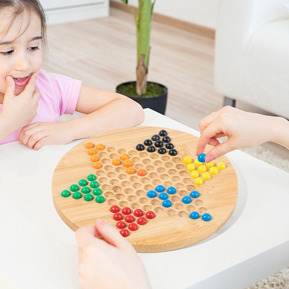 7.87in Wooden Large Chinese Checkers Board Game With Marbles. Family ...