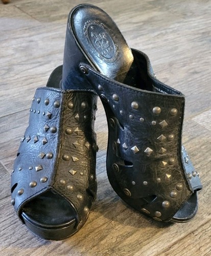 Ariat Black Studded Peep Toe Clog Mules Heeled Leather Slip-On Size 8 ...