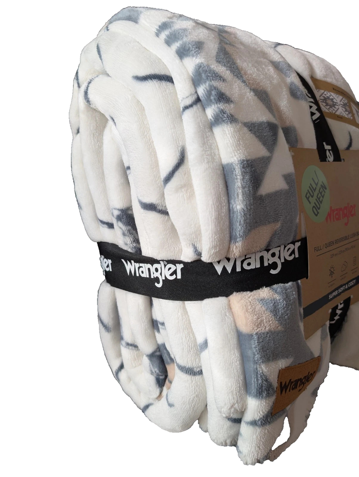 Wrangler Blanket BULL HORNS SKULL WESTERN COWBOY reversible 90X90 QUEEN ...