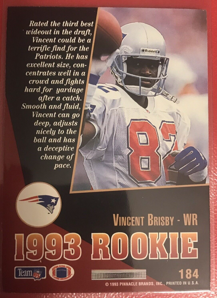 Vincent Brisby 1993 Score Select Rookie Card #184 RC New England ...
