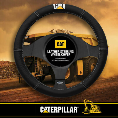 Caterpillar CAT Leather 15 Inch Steering Wheel Cover Black CAT Logo ...