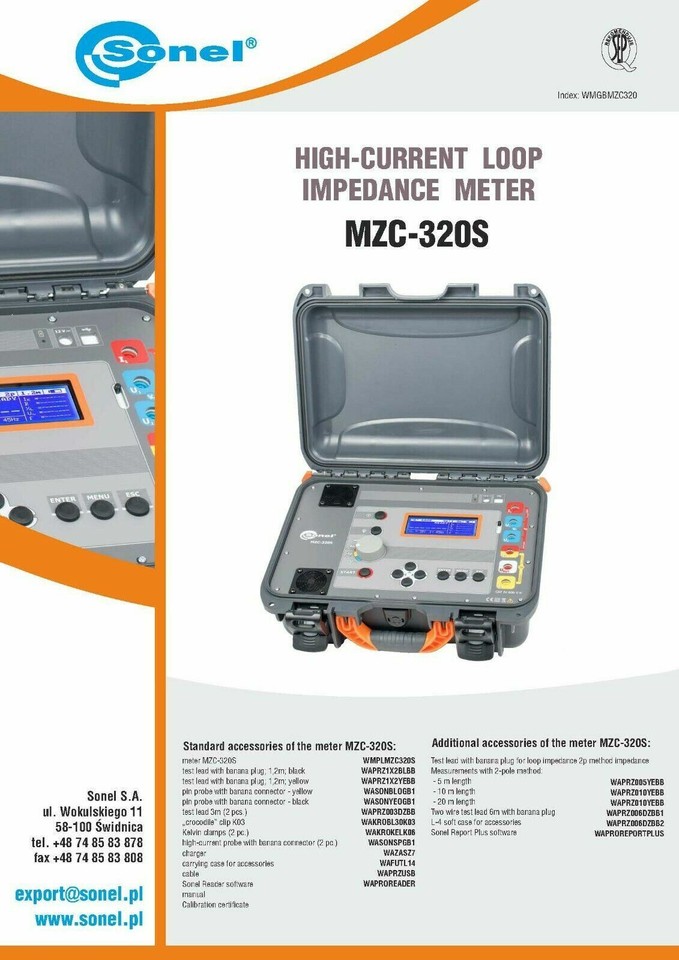 Sonel MZC-320S High-current Loop Impedance Meter 550V CAT IV 600V 300A ...