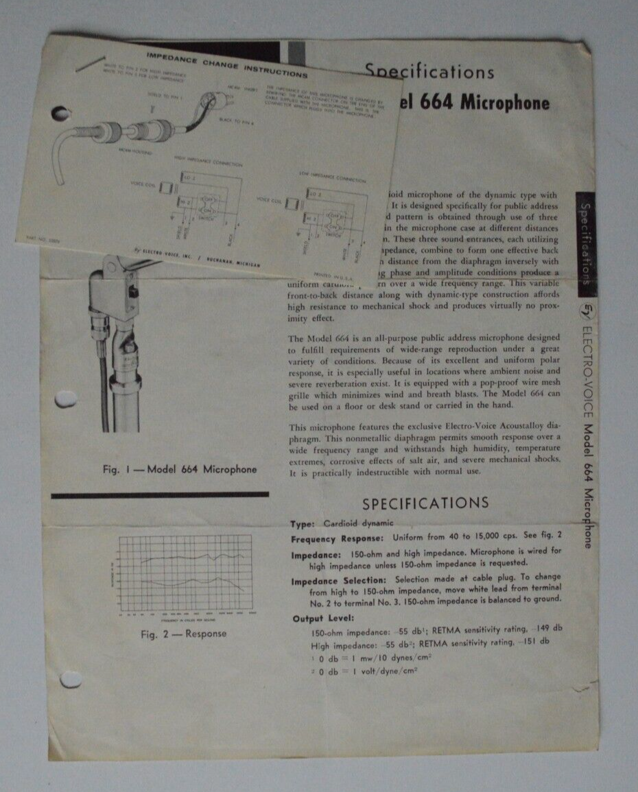 ELECTRO-VOICE model 664 Microphone specifications | eBay