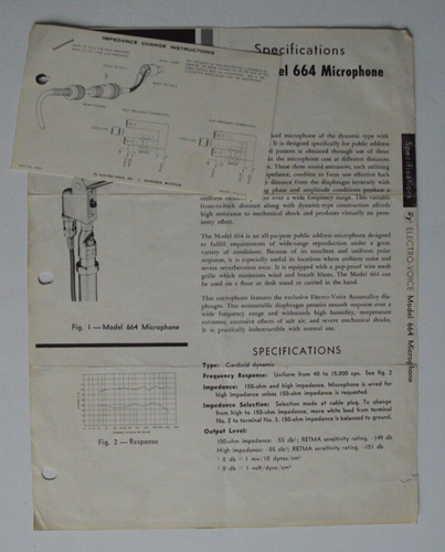 ELECTRO-VOICE Model 664 Microphone Specifications | eBay