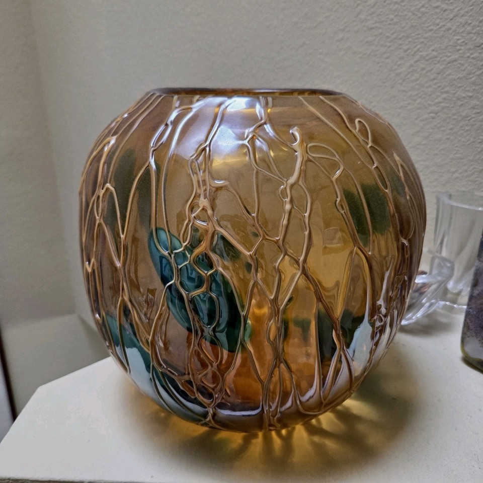 Vintage Vibrant Hand Blown Murano Spaghetti Swirl Art Glass Vase Italy ...