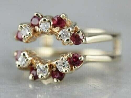 2Ct Round Cut Lab Created Ruby Enhancer Wrap Wedding Ring 14k Yellow ...