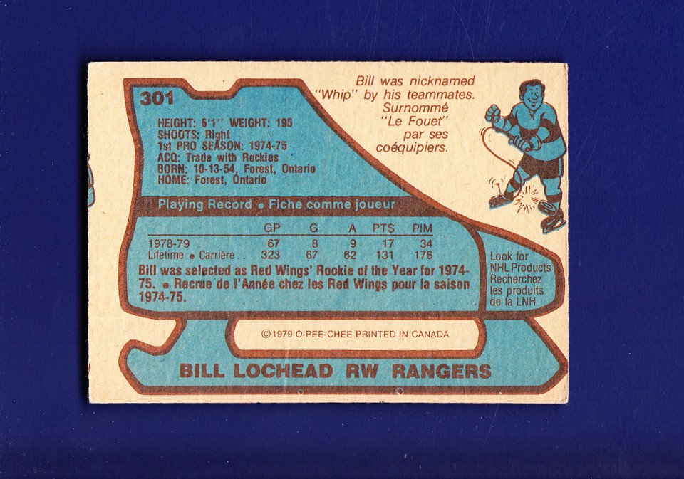 Bill Lochead 1979-80 O-PEE-CHEE OPC Hockey #301 (VG) New York Rangers ...