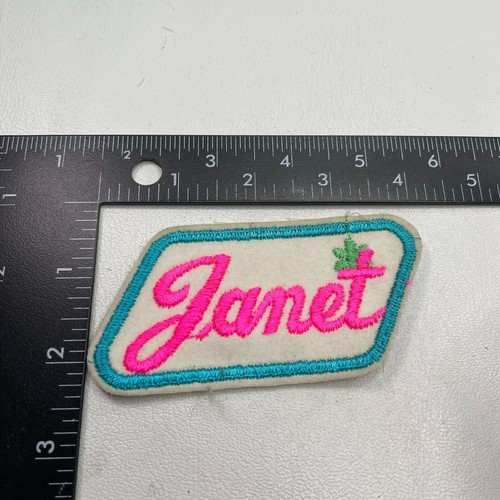 Vintage Retro Fun Style PINK JANET Name Badge Patch For Shirt Or Jacket ...