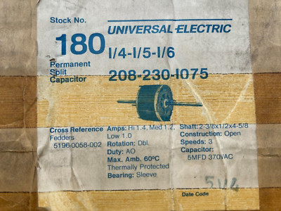 Universal ELectric Double Shaft Split Capacitor Motor 1/4-1/6HP 208 ...