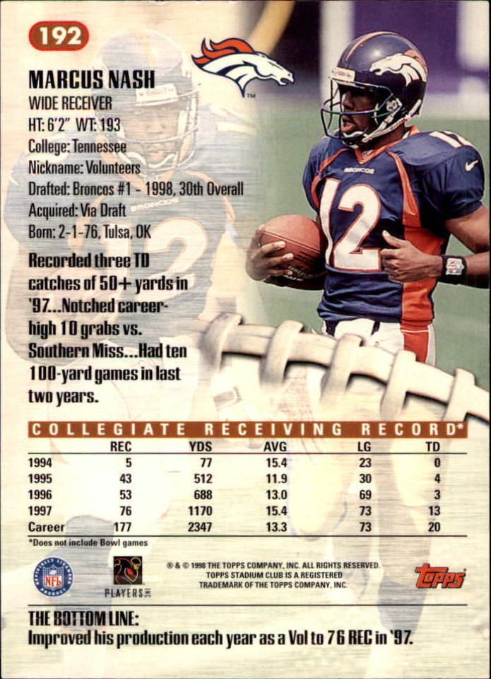 1998 Stadium Club #192 Marcus Nash RC | eBay