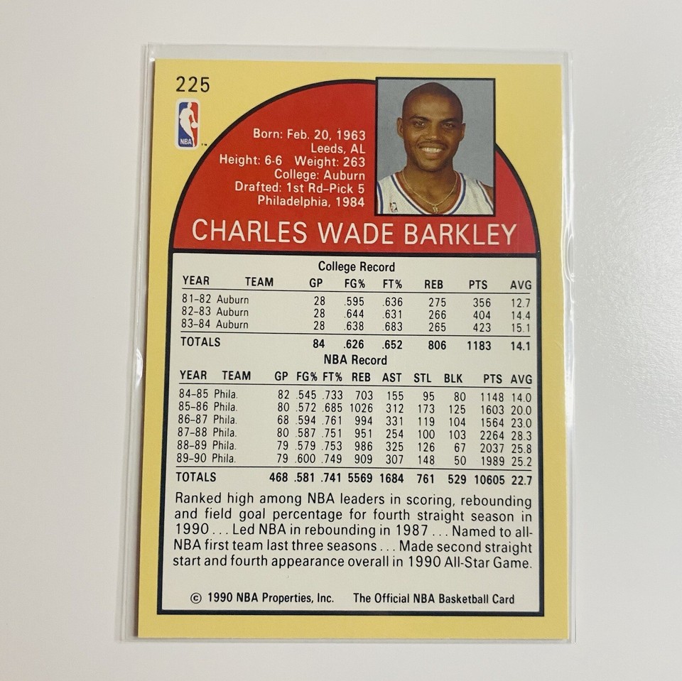 1990 NBA Hoops #225 Charles Barkley Philadelphia 76rs Vintage ...