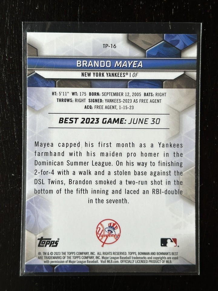 2023 Bowman's Best Brando Mayea Top Prospect New York Yankees #TP-16 | eBay