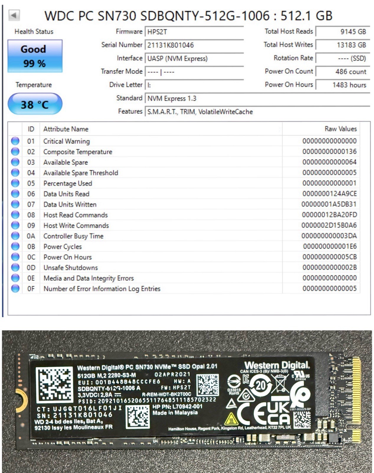 Lot of 5 Western Digital (WD) SN730 512GB M.2 NVMe SSD SDBQNTY-512G ...