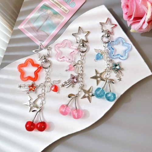Fashion Diamond Studded Meteor Cherry Keyring Beaded Keychain Backpack ...