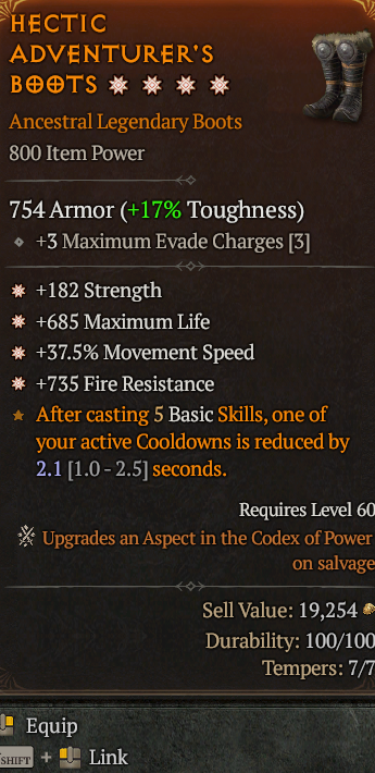 Diablo 4 S11 4GA Boots Strength Max life Movement speed Fire Resistance ...